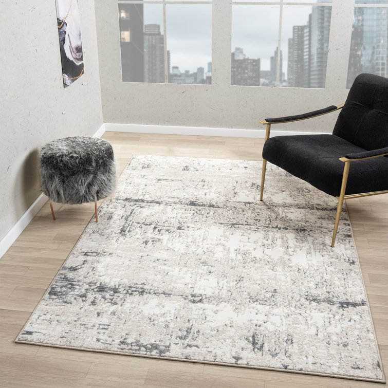 17 Stories Ivory/Grey Modern Abstract Polyester Indoor Area Rug ...