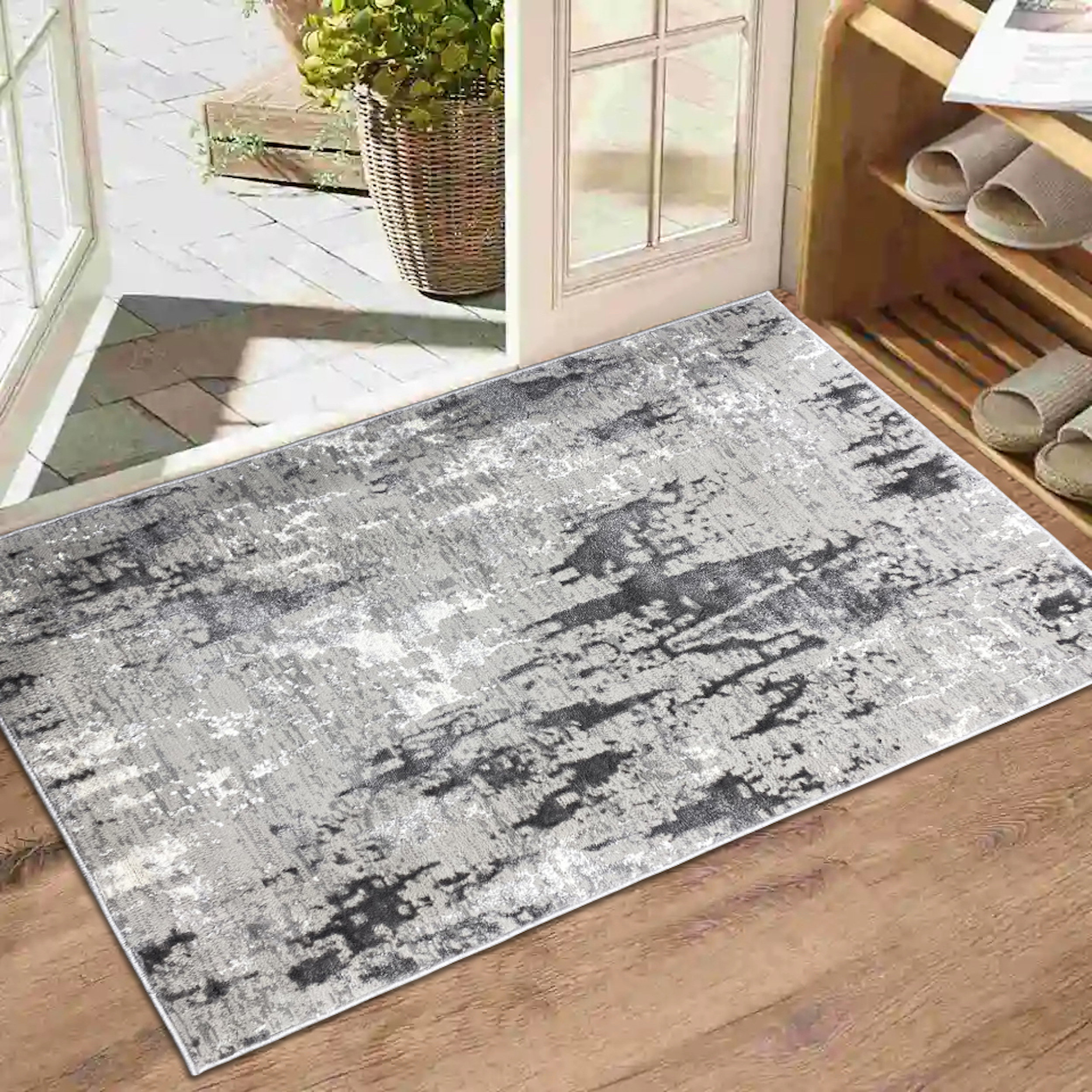 17 Stories Campea Abstract Gray Doormat | Wayfair