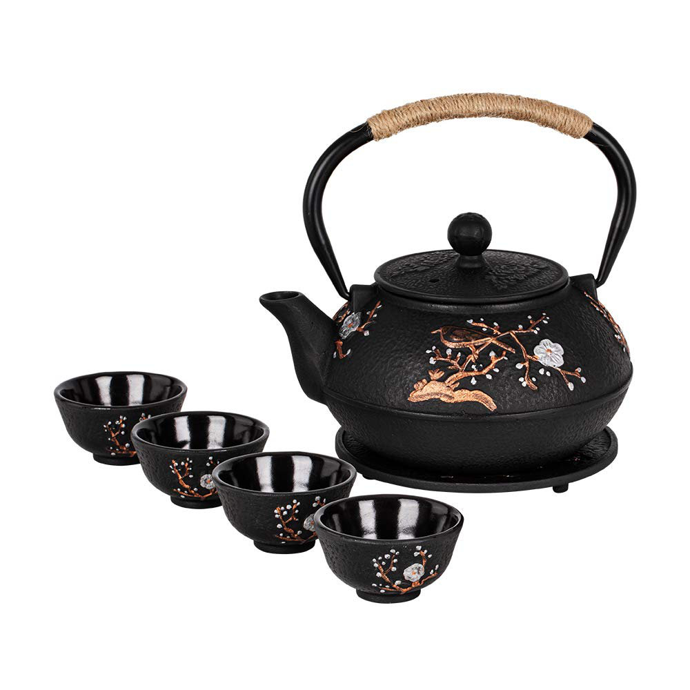 Red Barrel Studio® Cast Iron Teapot With Tea Cups Trivet Japanese Style ...