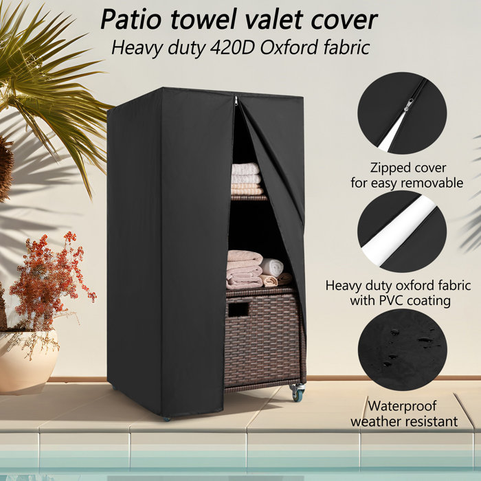 Patio Novagarden Water Resistant Wicker Towel Valet with Wheels & Cover ...