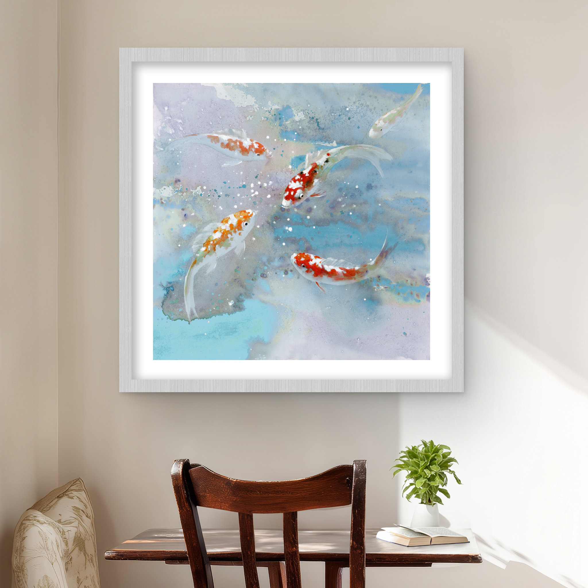 Lark Manor™ Koi Fish Swimming in Blue Water - Gray Aquatic Print Decor ...