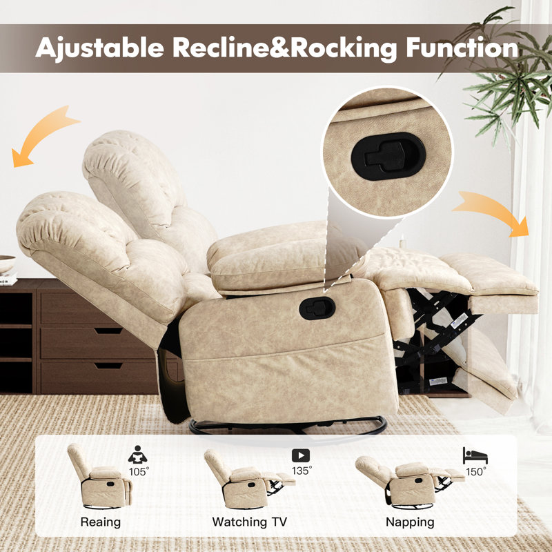 Latitude Run® Oversized Swivel Rocker Recliner Chair Glider Rocker Lazy ...