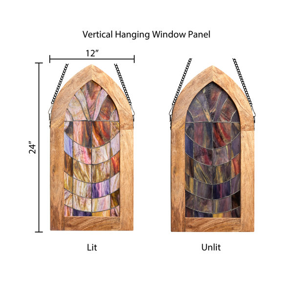 Union Rustic 24"H Victorian Purple Multicolored Arched Stained Glass ...