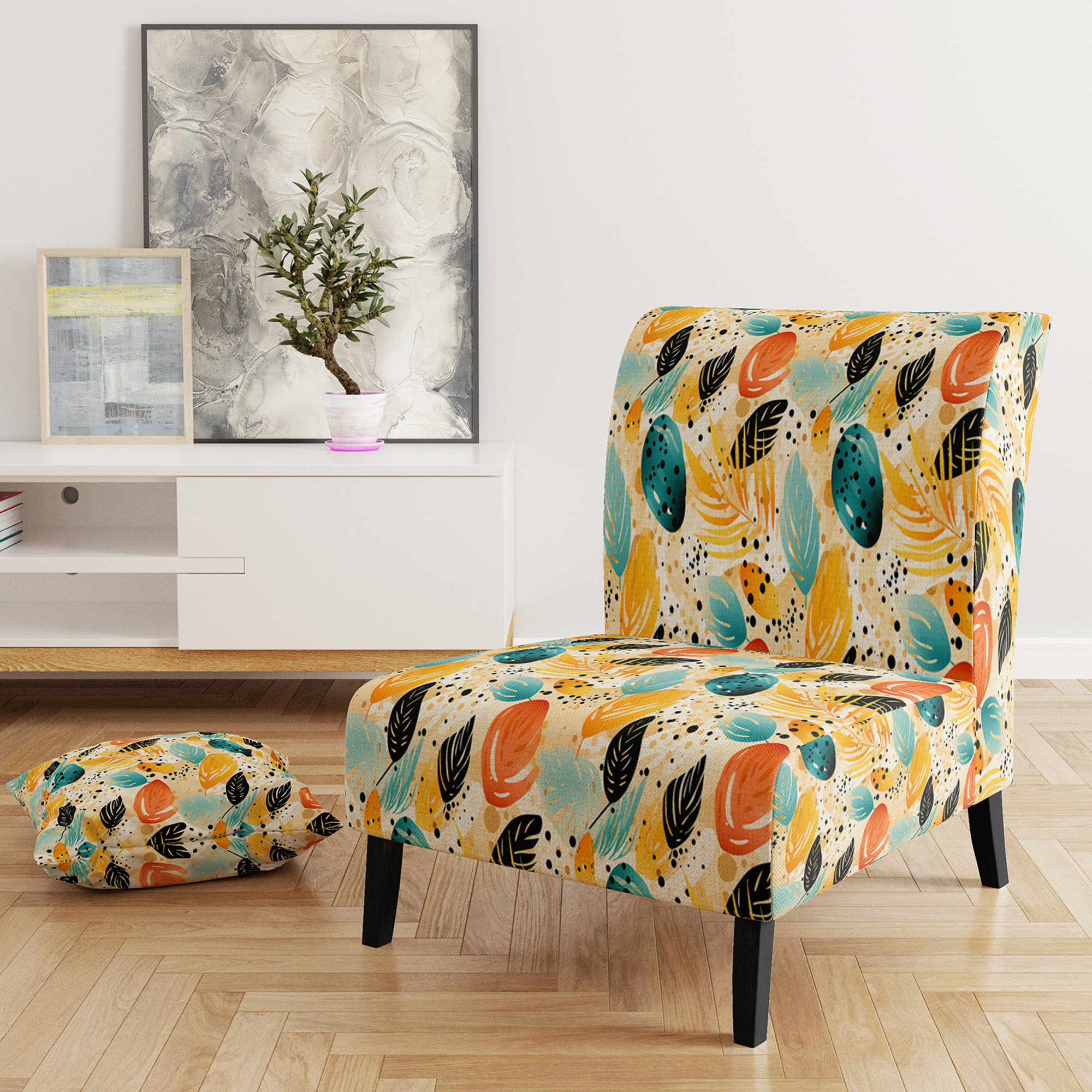 Red Barrel Studio Soft Colour Leaves Tropical Pattern - Upholstered ...