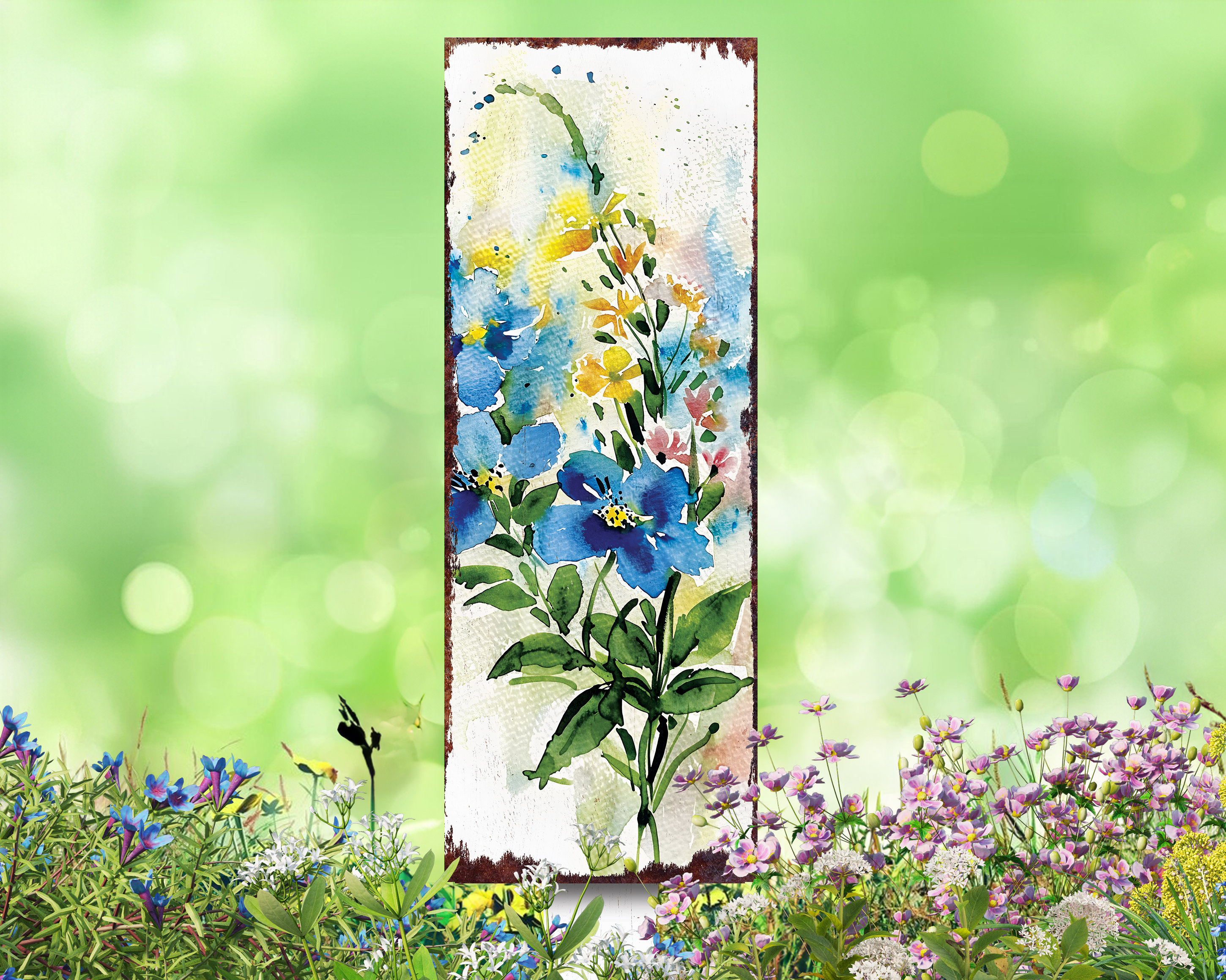 Winston Porter 33in Spring Garden Stake | Watercolor Forget-Me-Nots ...