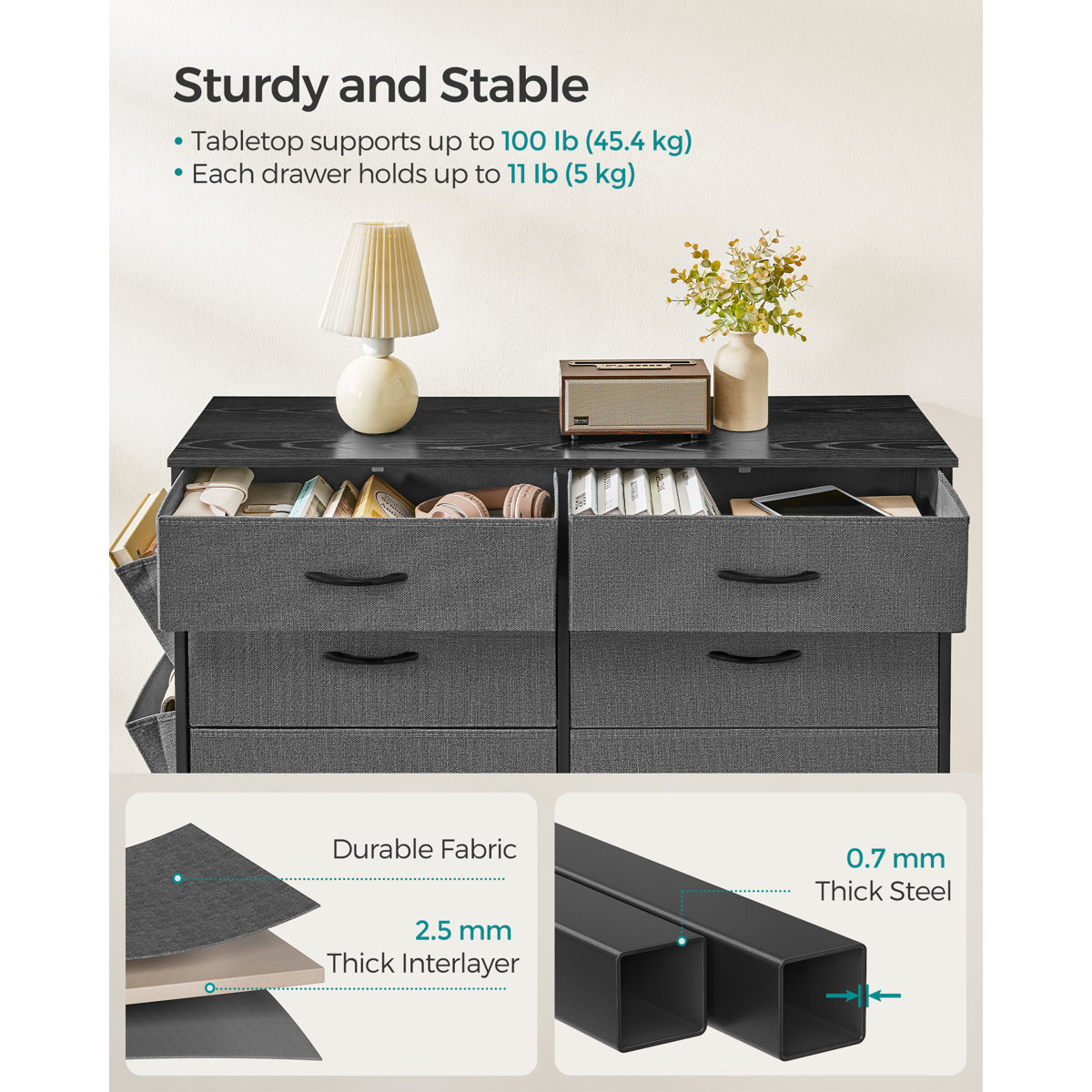 17 Stories Chest Of Drawers For Bedroom, 8 Fabric Drawers With Side ...