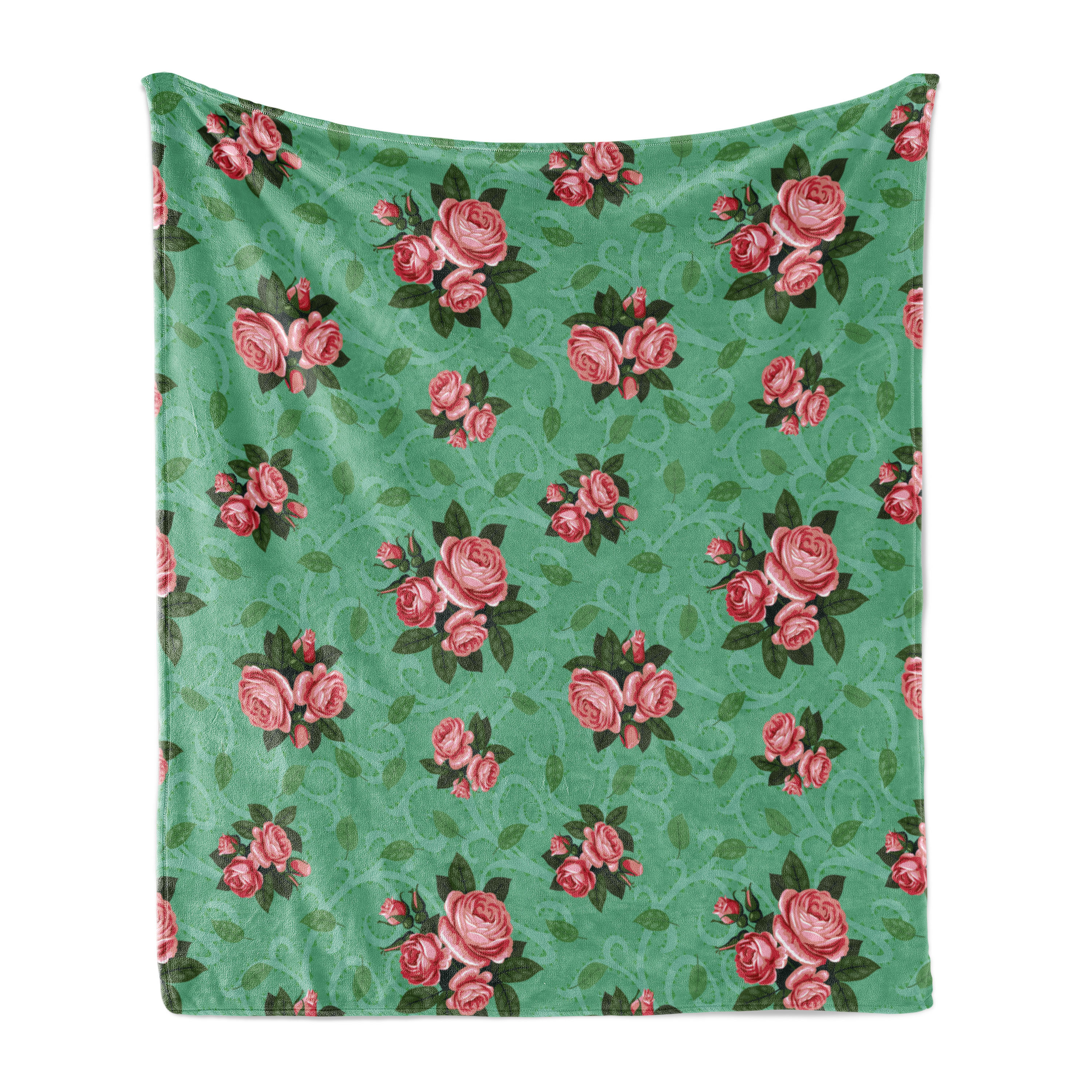 Ambesonne Vintage Floral Fleece Throw Blanket Pink Roses Leaves Coral ...