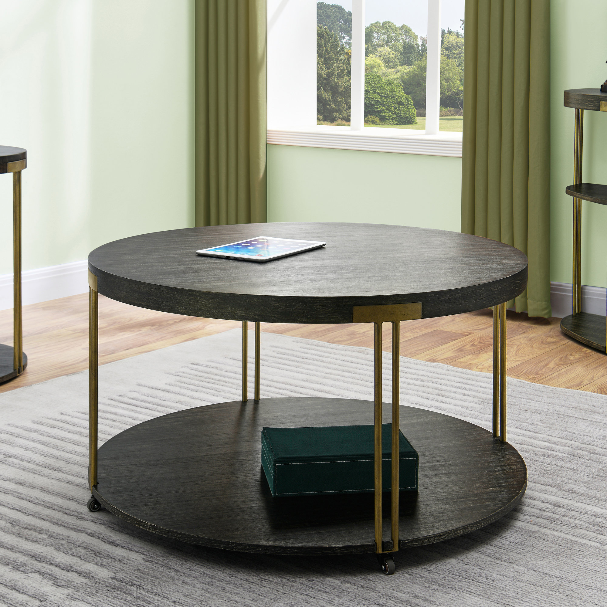 Mercer41 Fanney 35" Brushed Round Modern Cocktail Coffee Table with ...