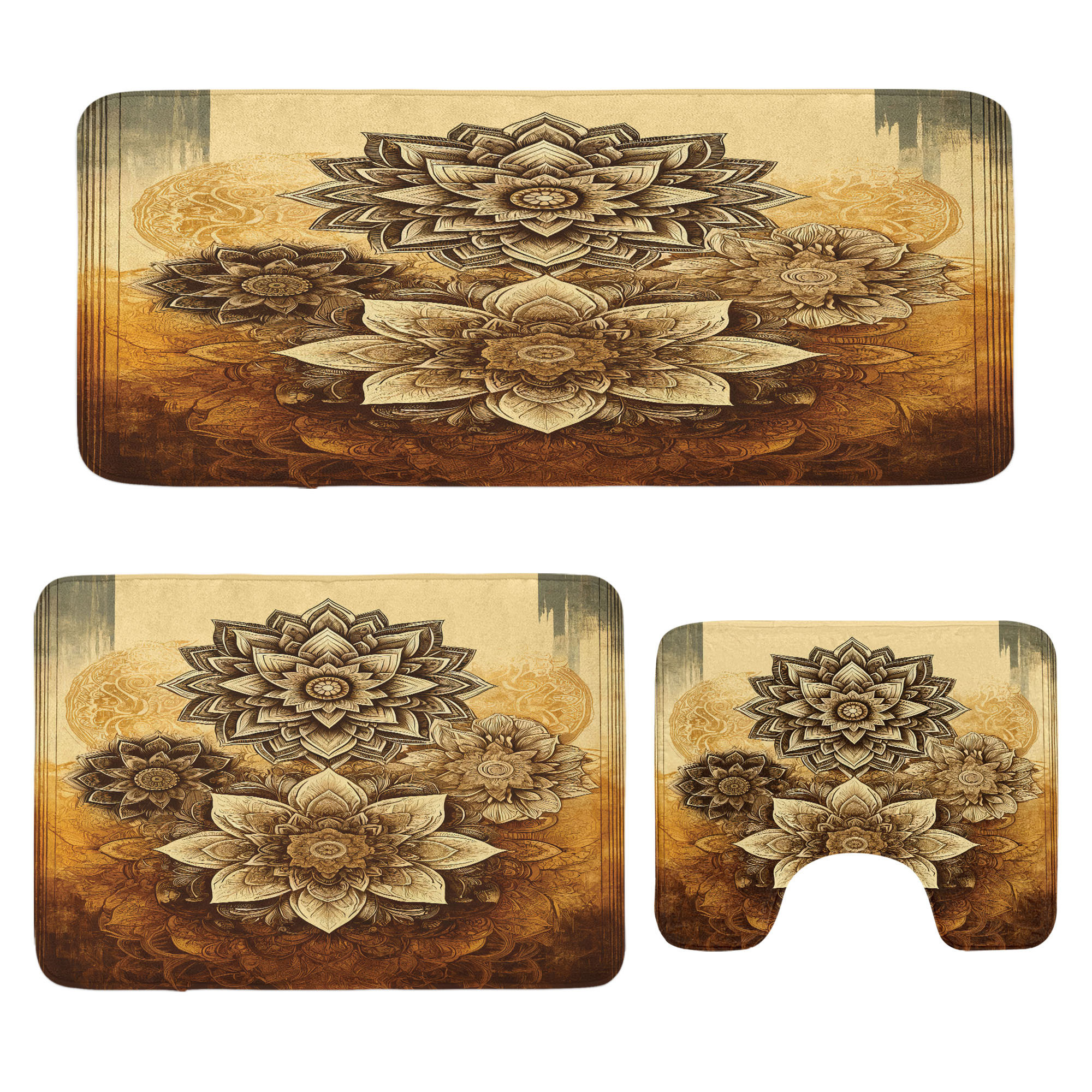 East Urban Home Mandala Bathroom Rug Set 3 Pieces U-Shape & Rectangle ...