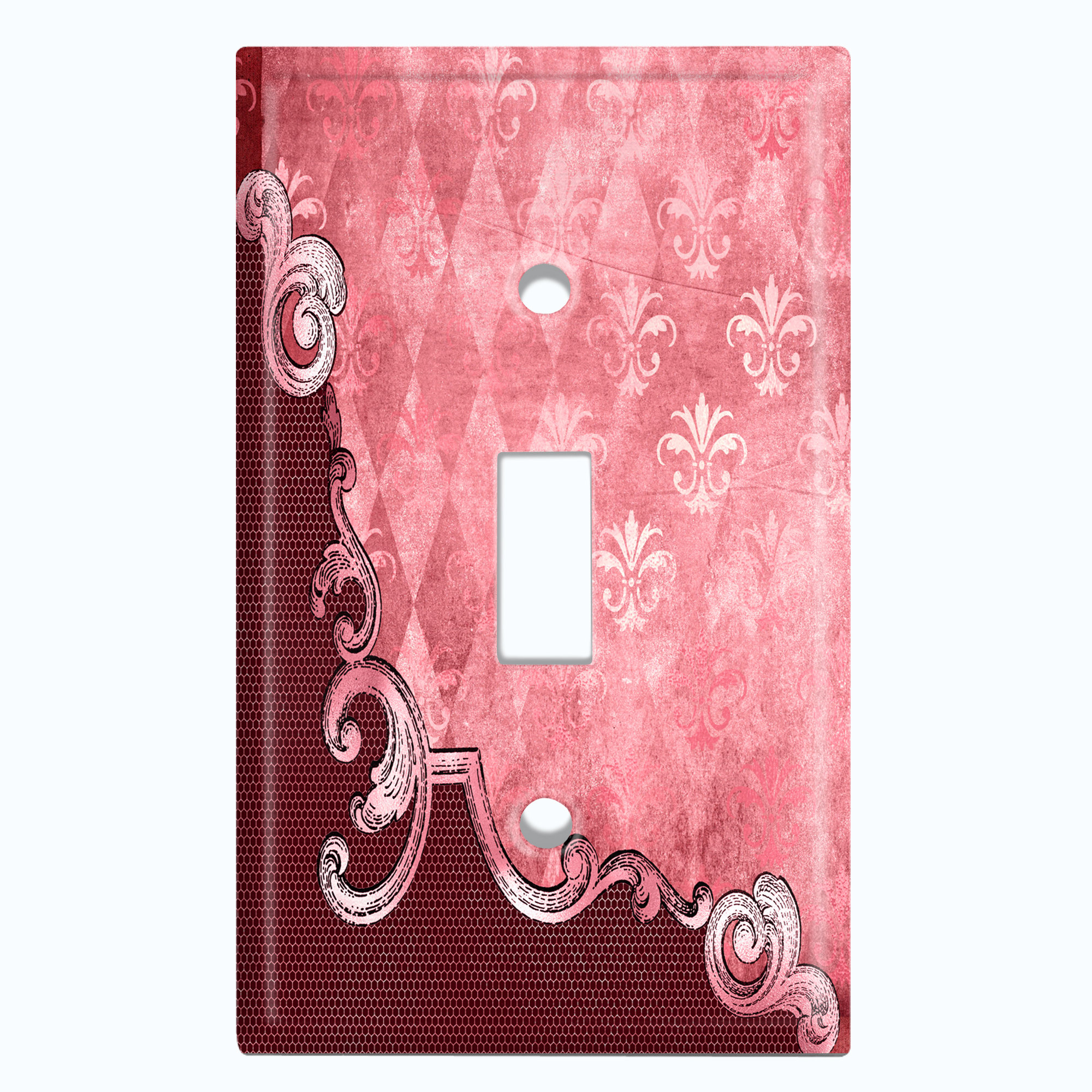 WorldAcc White Damask Red Pink Flower Frame Toggle Light Switch Wall ...