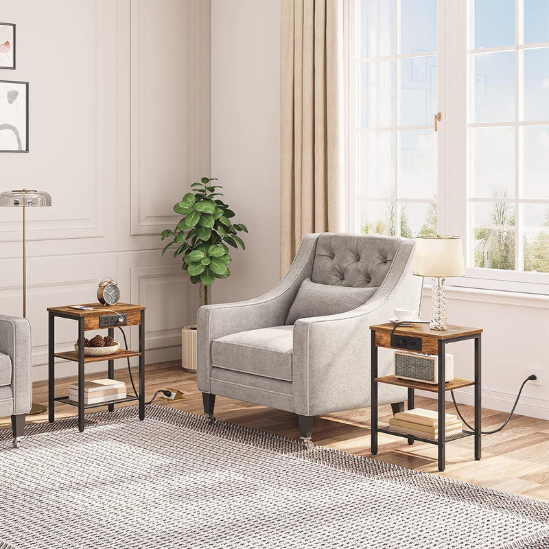 17 Stories End Table with Charging Station and USB Ports, 3-Tier ...