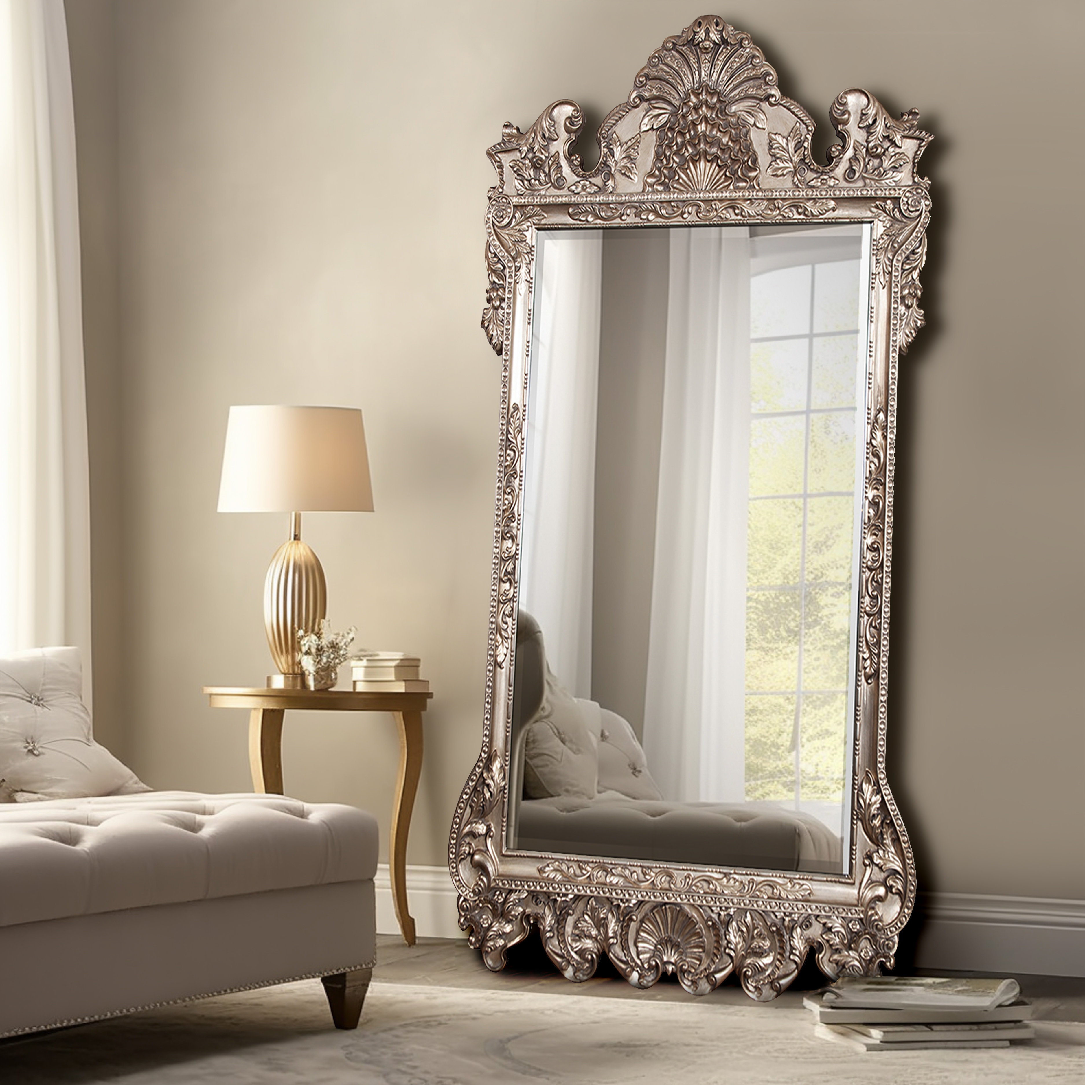 Canora Grey Sybel Traditional Beveled Full Length Ornate Mirror ...