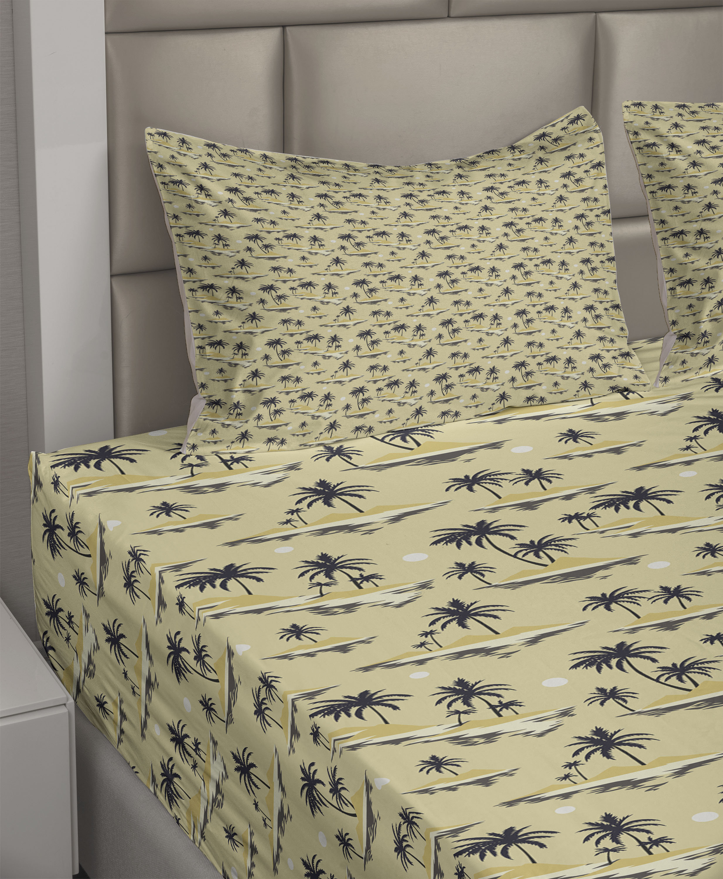 Ambesonne Tropical Sheet Set Palm Tree Silhouette Art Sand Brown Dark ...