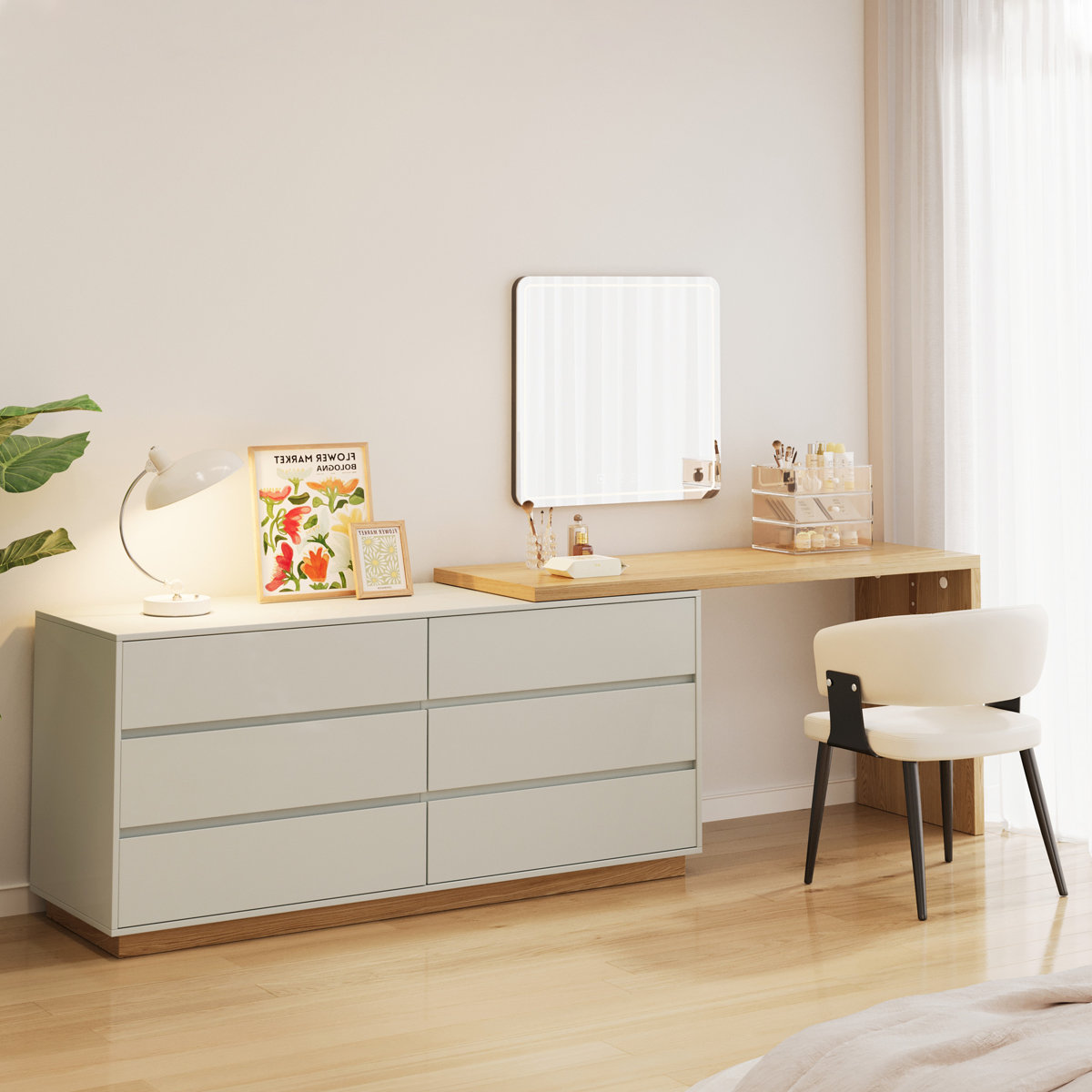 Latitude Run® Berek Vanity Extendable Vanity Table with 6 Drawers ...