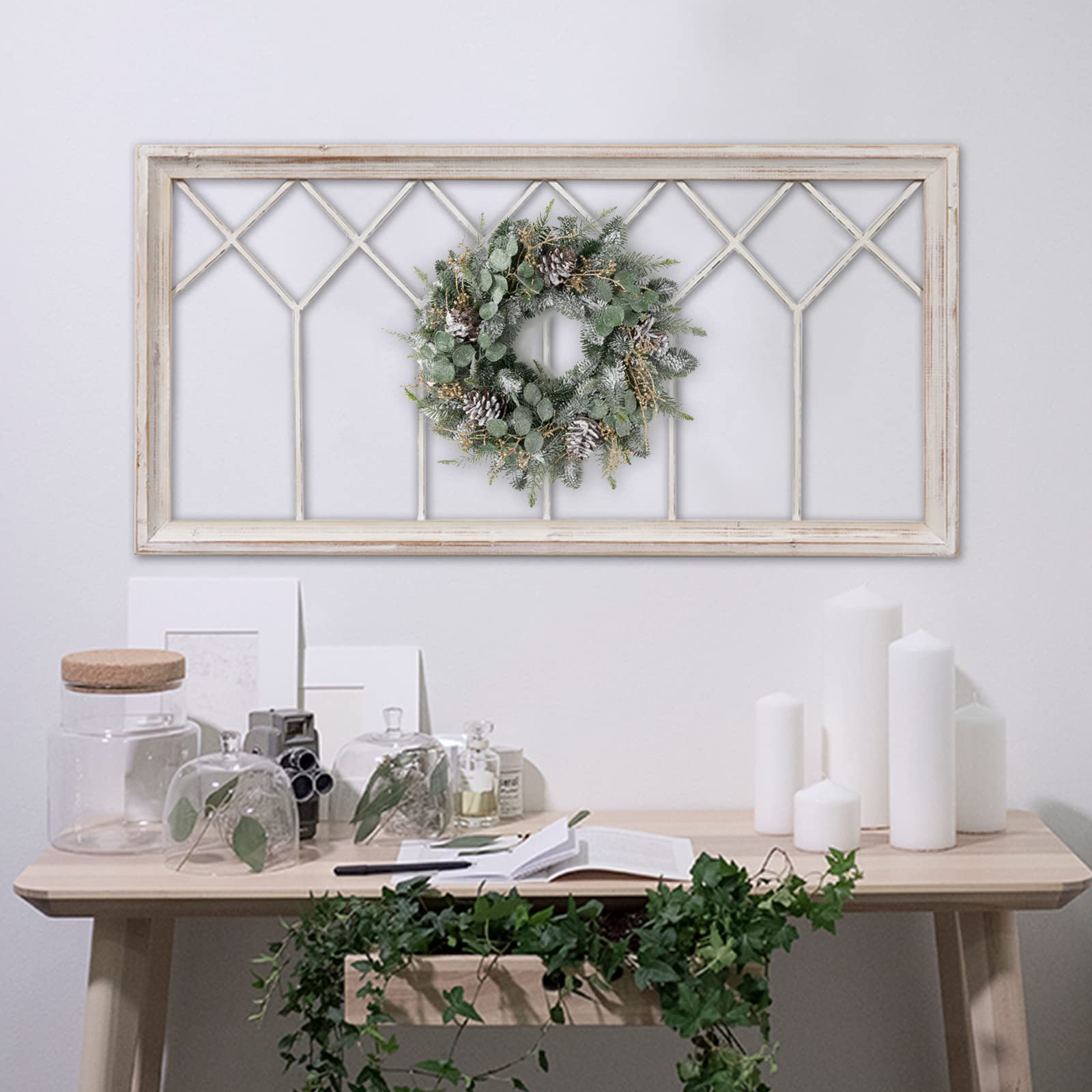 Gracie Oaks Rustic Wood Window Frame Wall Decor, Decorative Wall Art ...