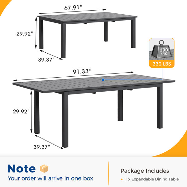 Wade Logan® Calliana Extendable Rectangular Aluminum Outdoor Dining ...