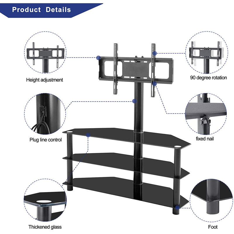 Latitude Run® Black Swivel Floor Stand Mount with Shelving, Holds up to ...