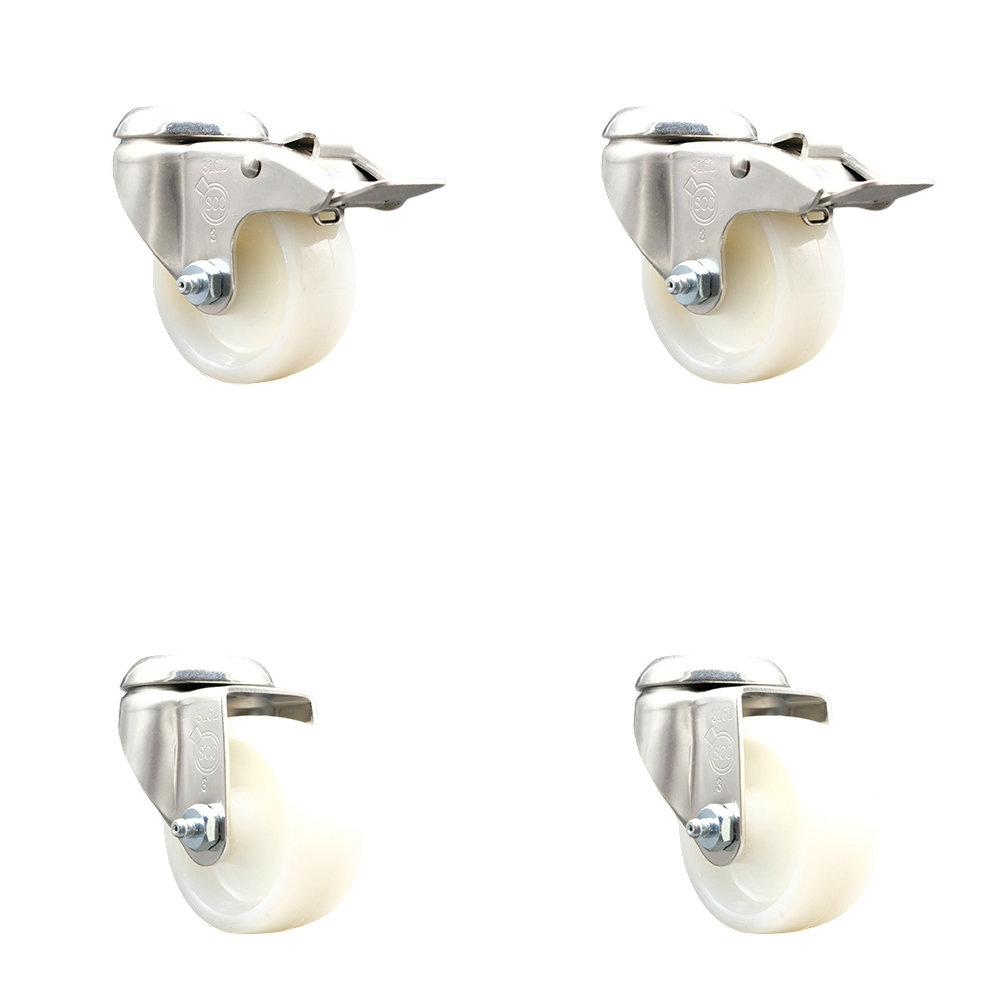 Service Caster Nylon Swivel Bolt Hole Caster Set with 2 Lock Brake ...