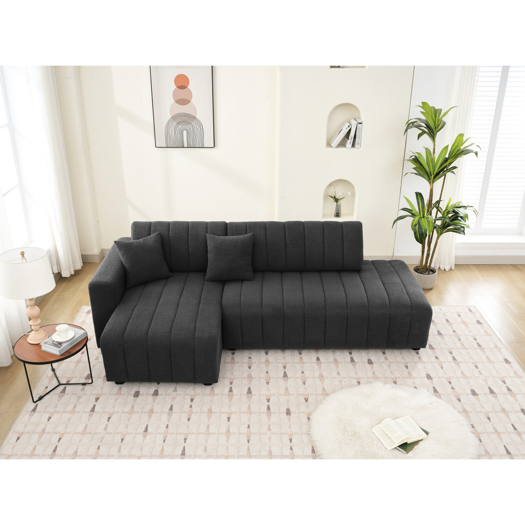 Ebern Designs Left Facing Lamb Wool Sectional With Relaxing Seat Chaise ...