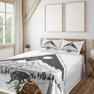 Ambesonne Wolf Sheet Set Mountain Moon Wild Animal Art Dark Grey and ...