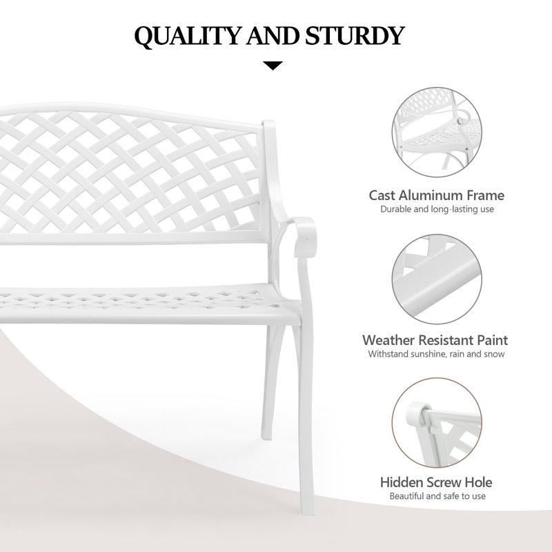 Charlton Home® 40.5" Outdoor Cast Aluminum Bench With Mesh Backrest ...