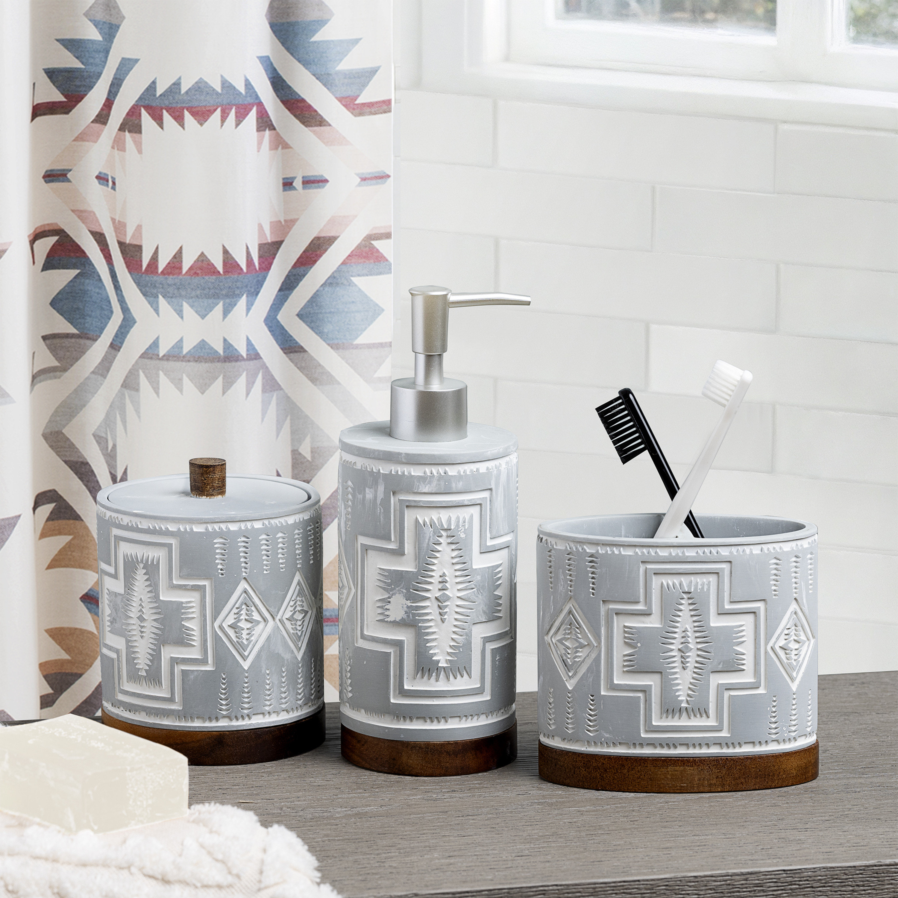 Pendleton Harding 3Pc Bath Set Blue/ Ivory 3Pc Set | Wayfair