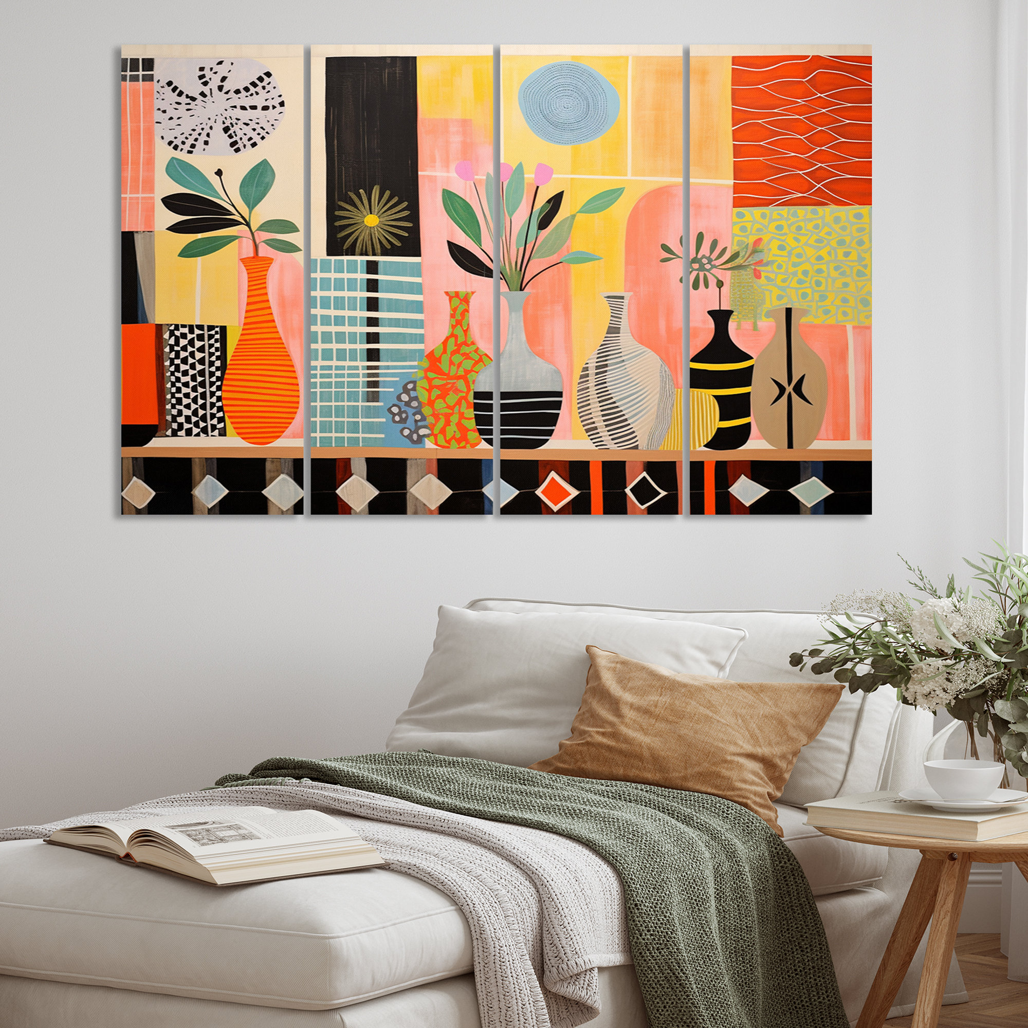 George Oliver Mid Century Vintage Textiles I On Canvas 4 Pieces Print ...