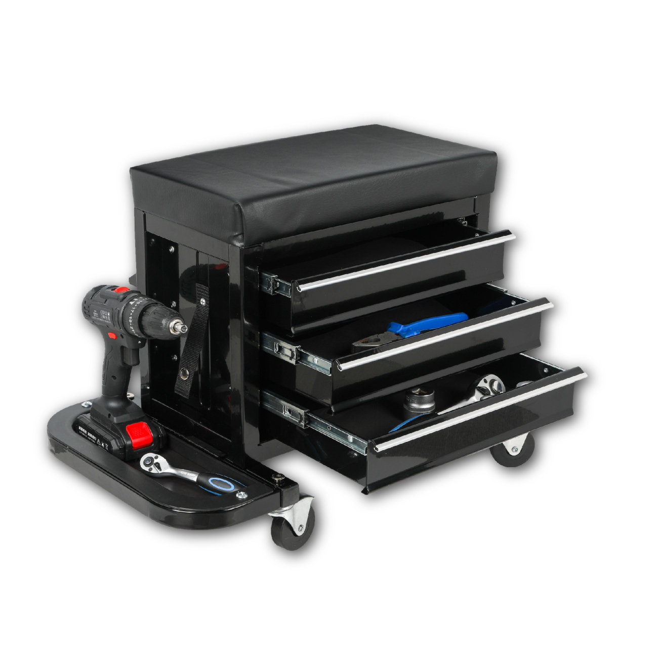 WFX Utility™ 3-Drawer Tool Chest Rolling Mechanic Seat With Tool Trays ...