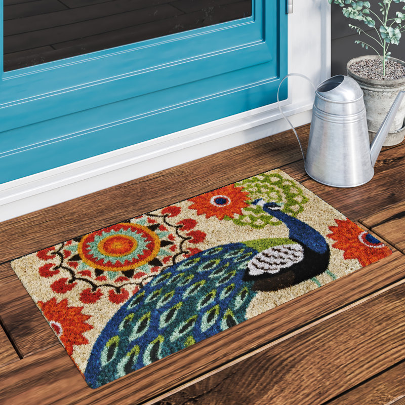 Bungalow Rose Colondro Peacock Non-Slip Outdoor Coir Doormat & Reviews ...