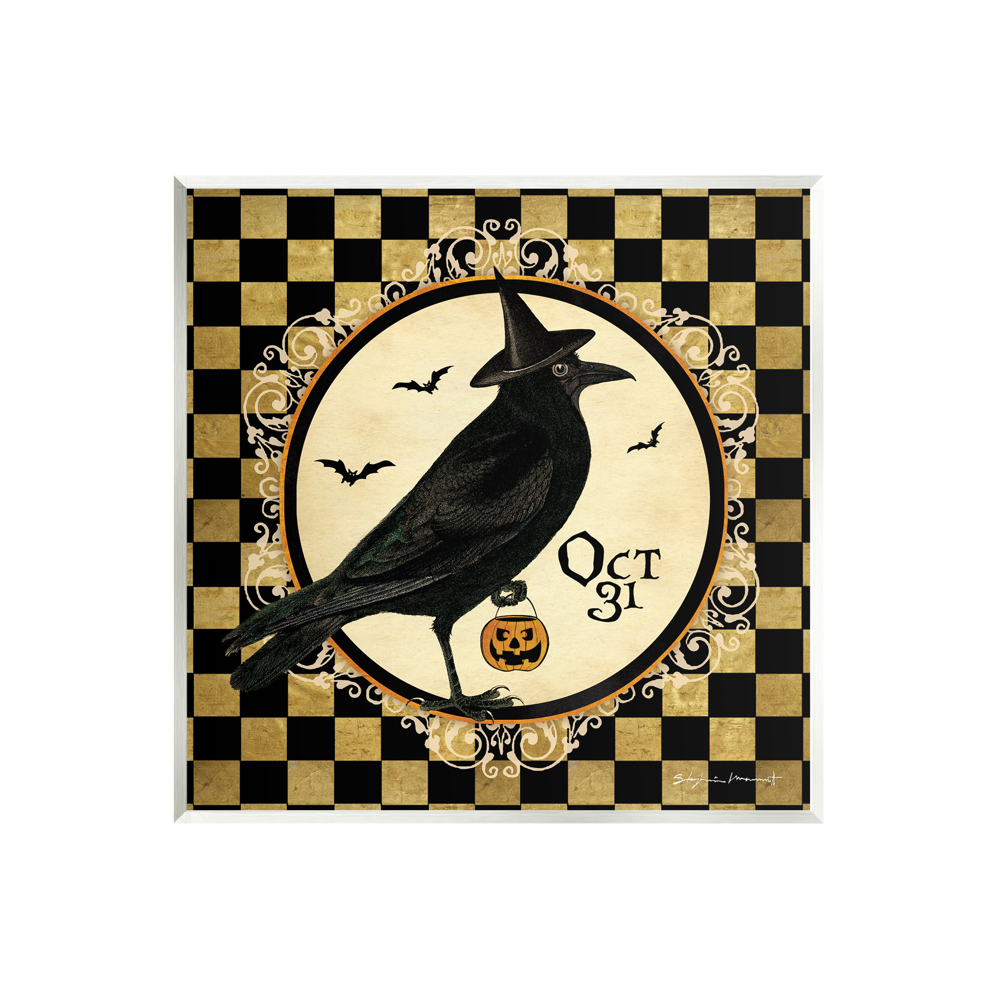 Stupell Industries Aw-124-Wood " Oct 31 Checkered Halloween Crow " by ...