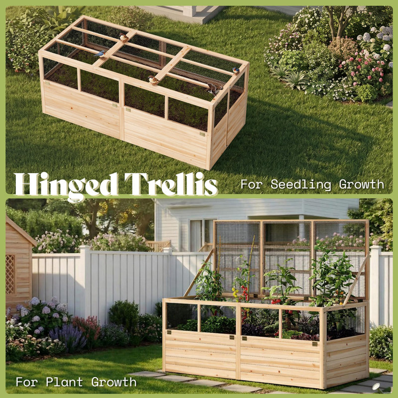 August Grove® Raised Garden Bed With Hinged Fencing And Trellis, 18 ...