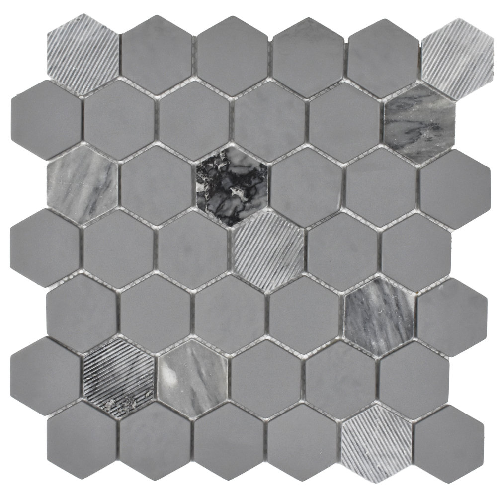Roca Tiles Rockart Gray Granite 12" x 12" Hex Mosaic Wall & Floor Tile ...