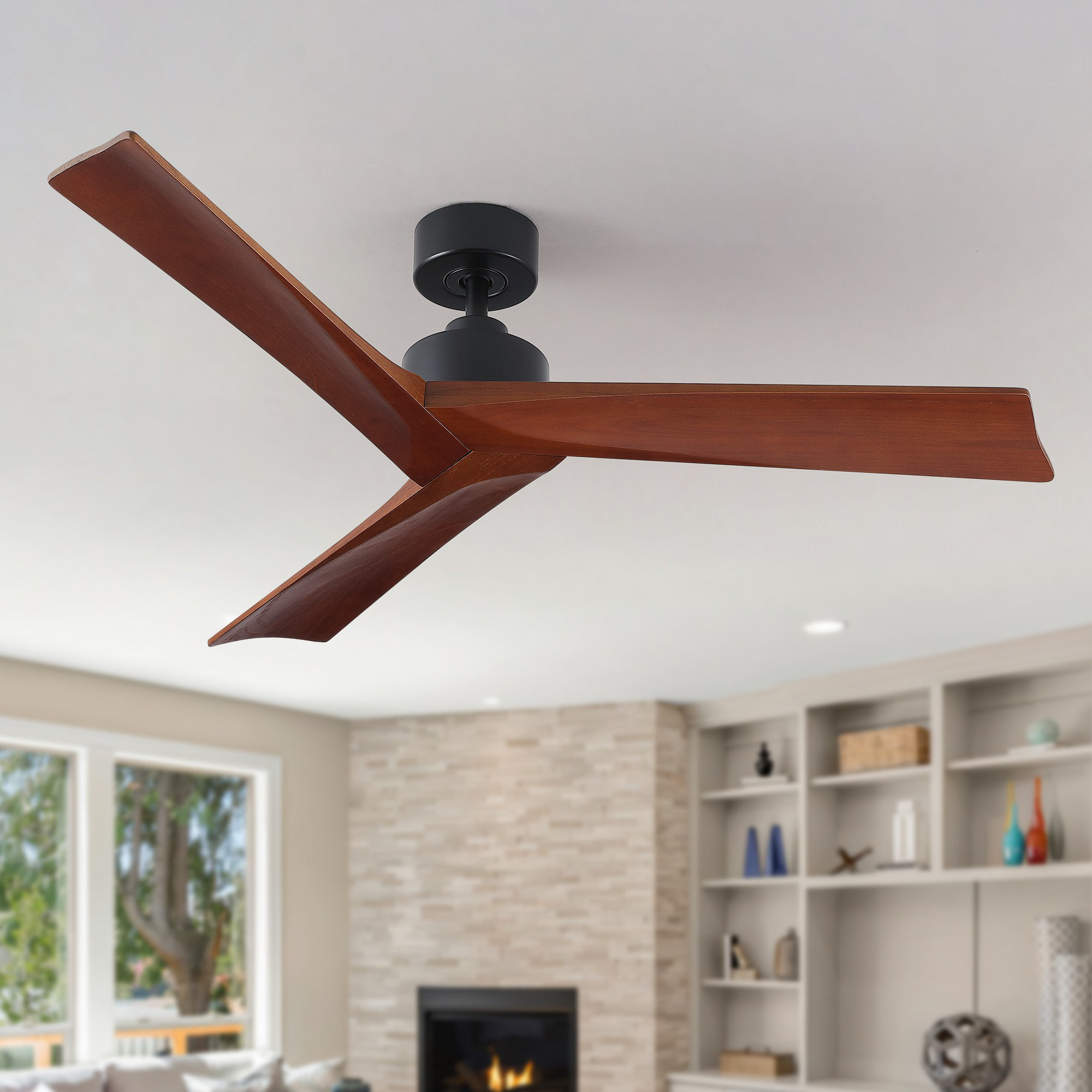 YUHAO Whirlwinds 52 In. Indoor Black Brown Solid Wood Ceiling Fan ...