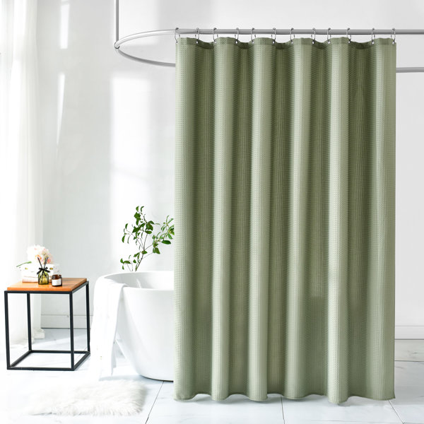 Ebern Designs Sulmy Solid Color Shower Curtain with 12 Stainless Steel ...