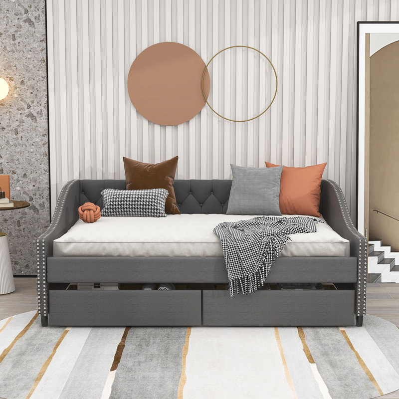 House of Hampton® Devyon Full Size 2 Drawers Upholstered Daybed with ...