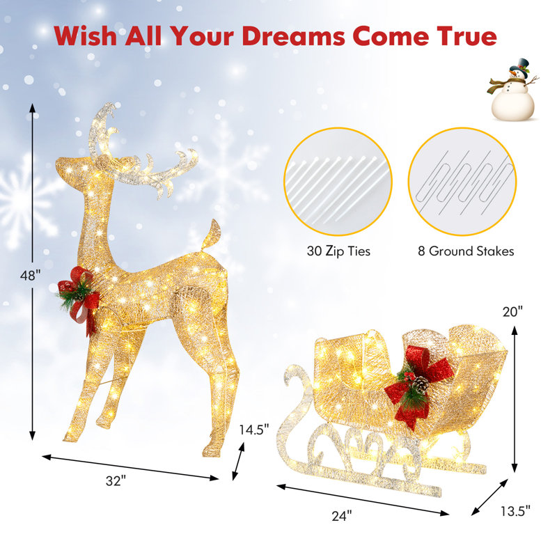 The Holiday Aisle® Christmas Reindeer & Santa''s Sleigh Lighted Yard ...