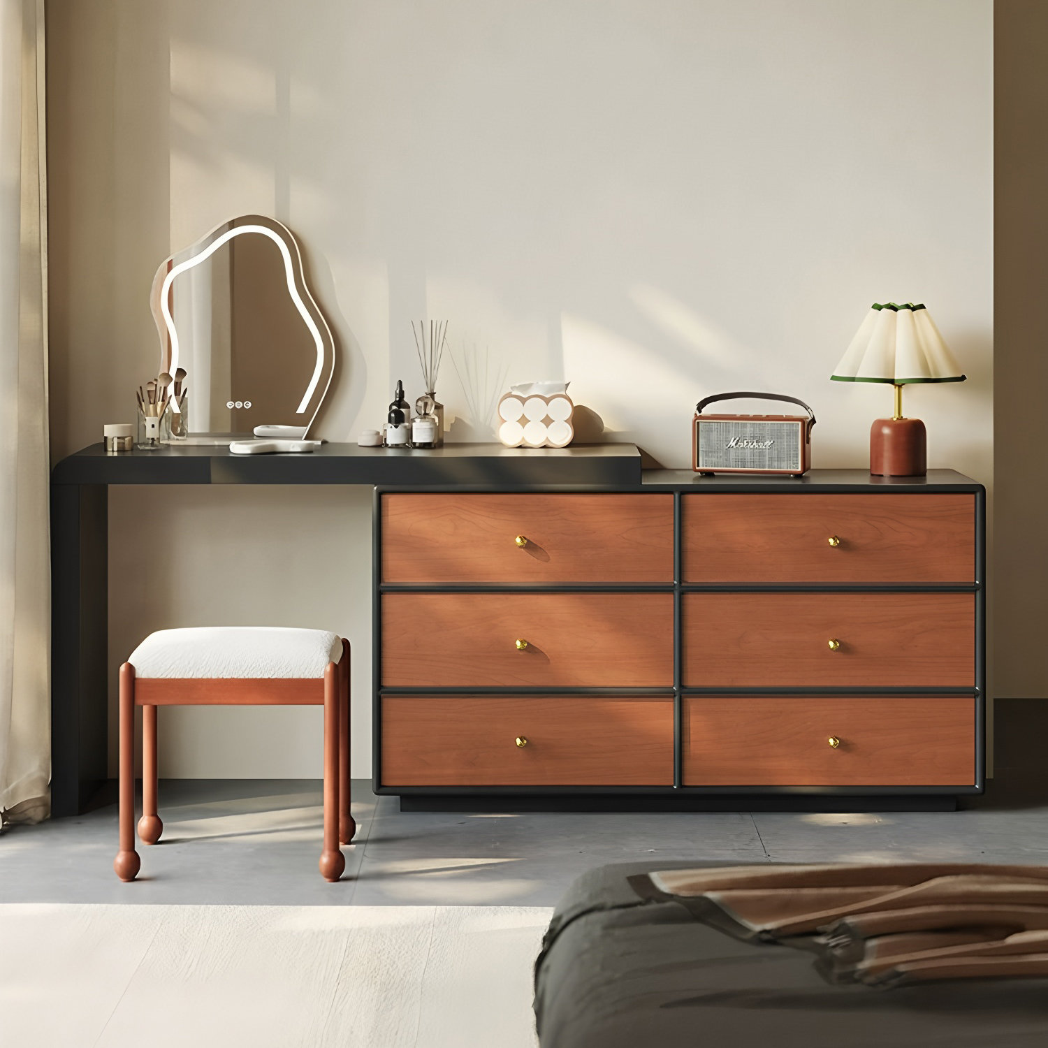 Orren Ellis Contemporary Makeup Vanity with 6 Drawers & 360° Adjustable ...