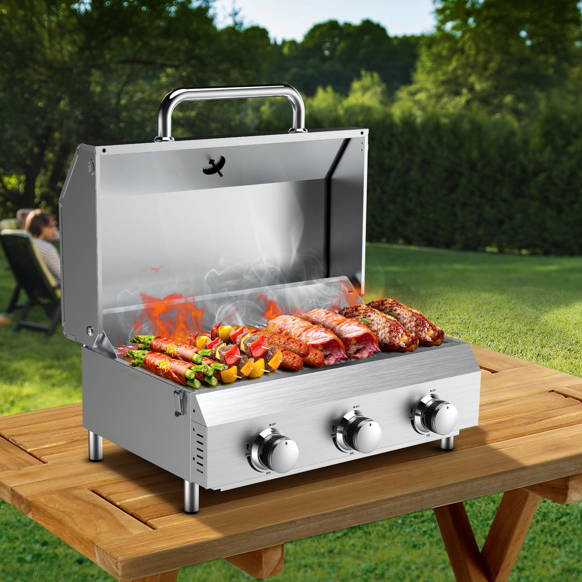 Bestfire Tabletop Gas Grill, Portable Propane Grill With Heavy-duty ...