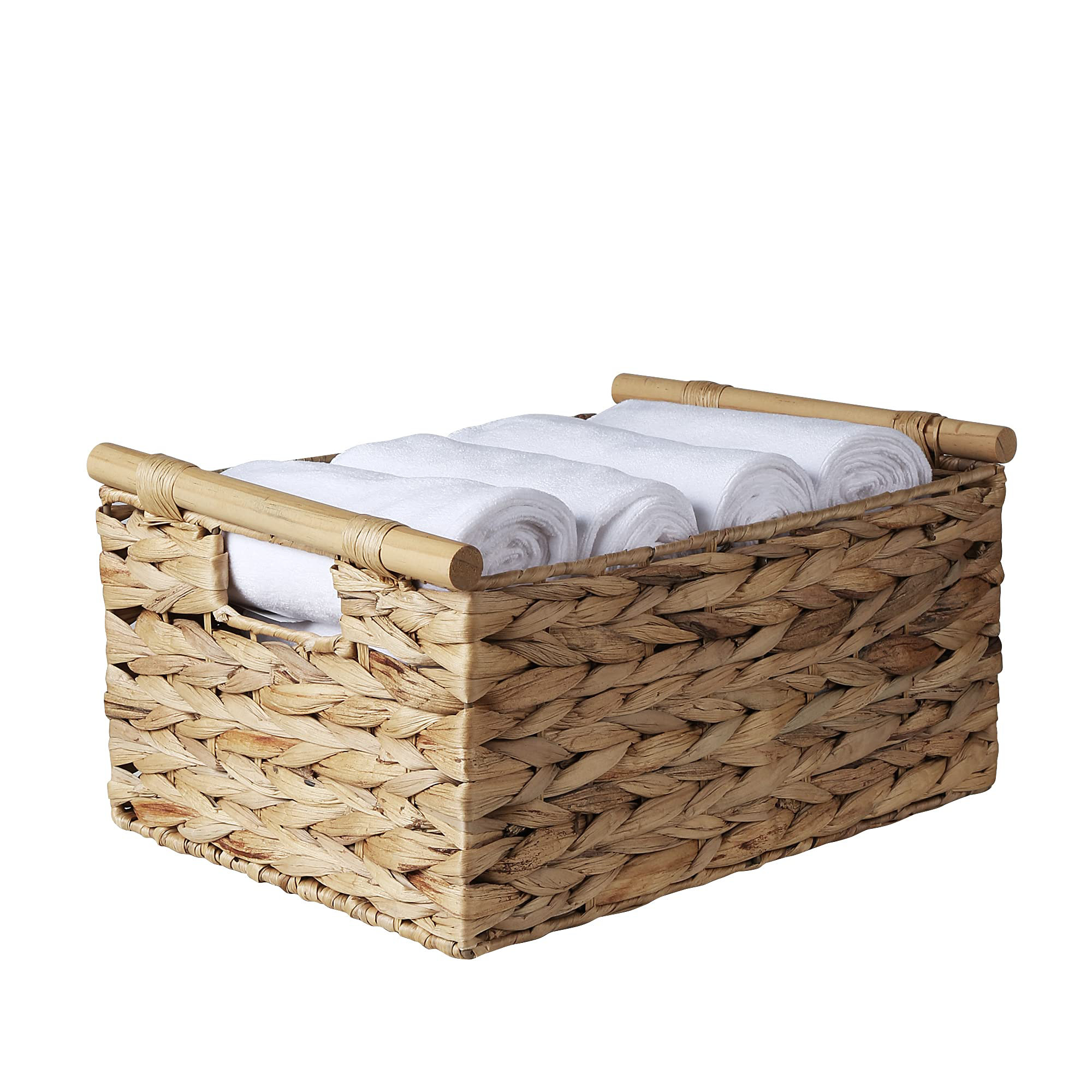 Bayou Breeze Handwoven Water Hyacinth Rectangular Basket With Wooden ...