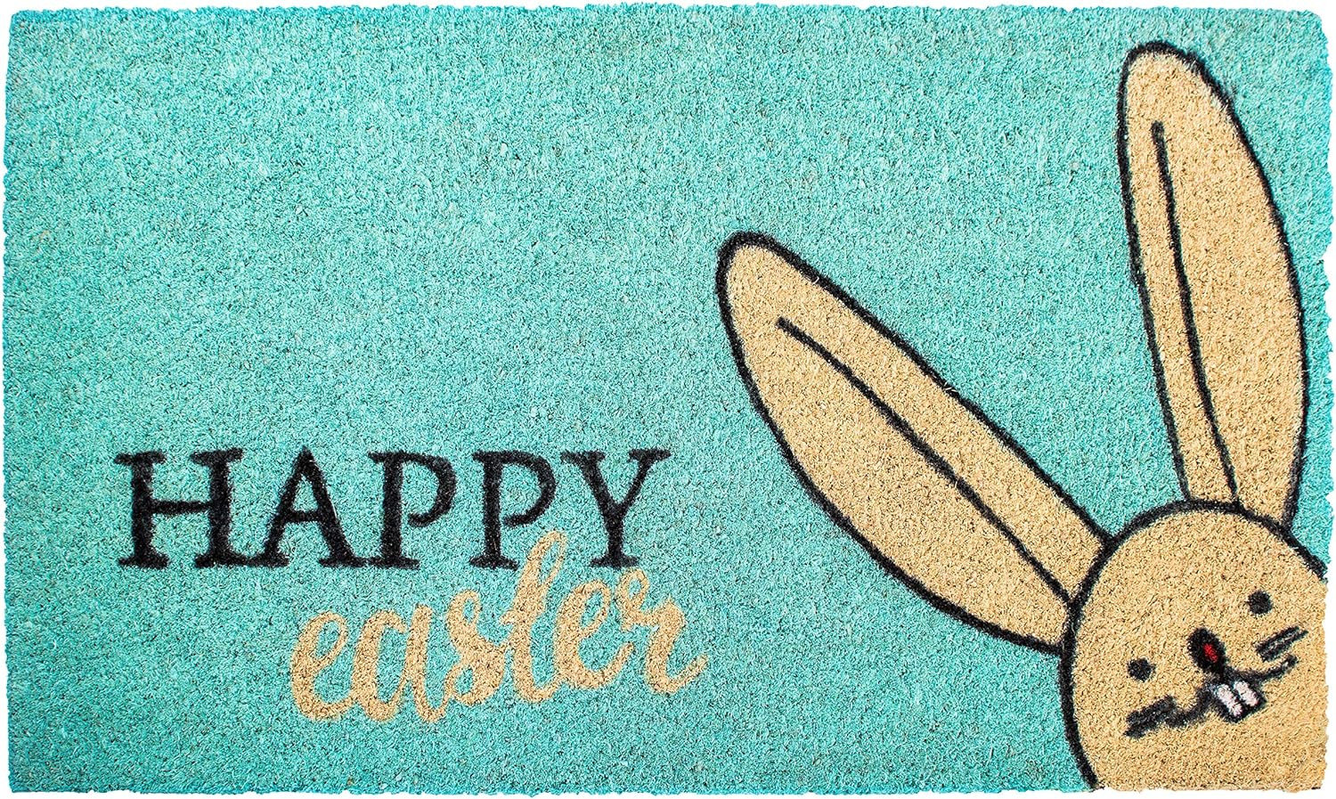 HomeRoots 17" X 29" Aqua and Natural Coir Happy Easter Outdoor Easter ...