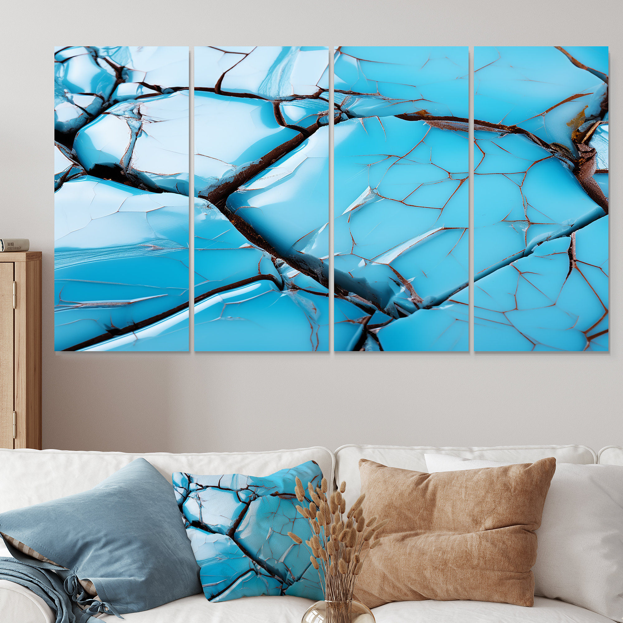 Wrought Studio™ Black And Blue Tidal Tilt - Abstract Geometric 4 Piece ...