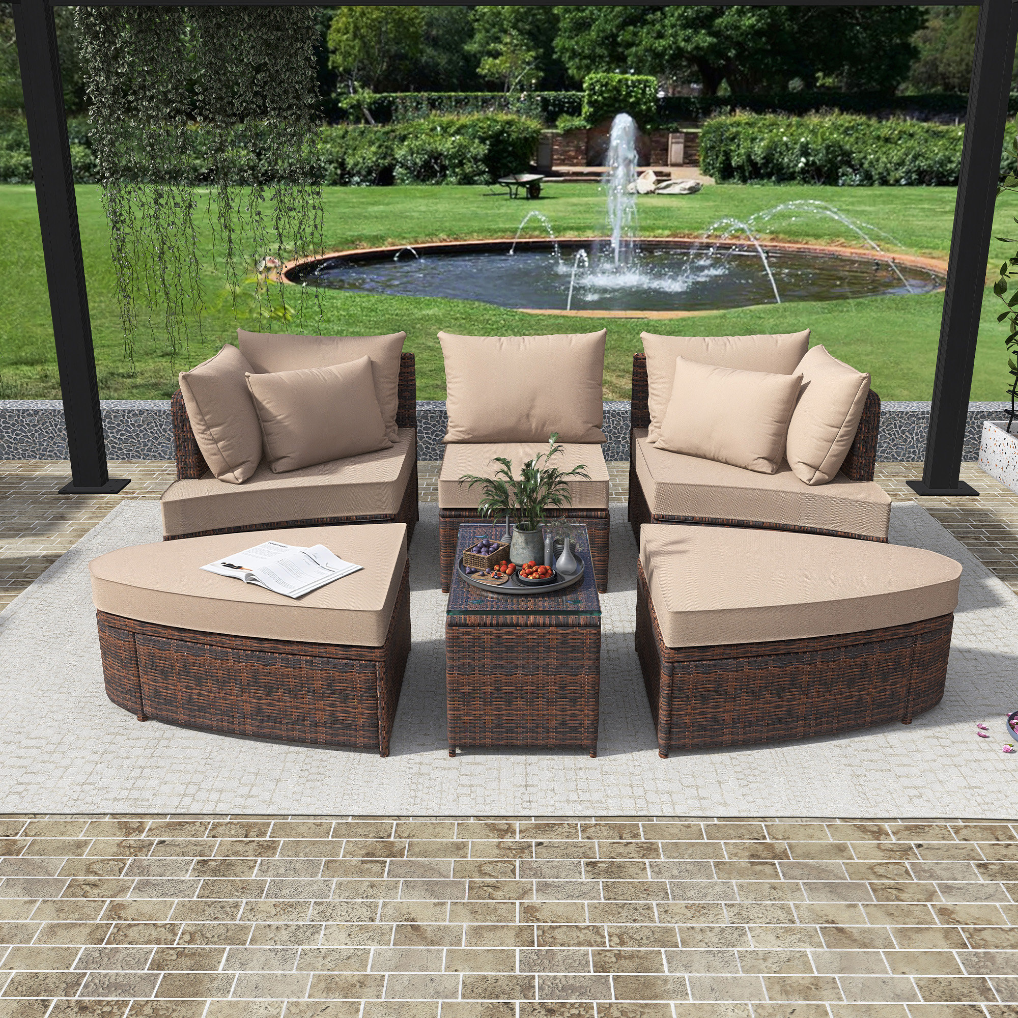 Hokku Designs 6-Piece Patio Outdoor Conversation Round Seating Group ...