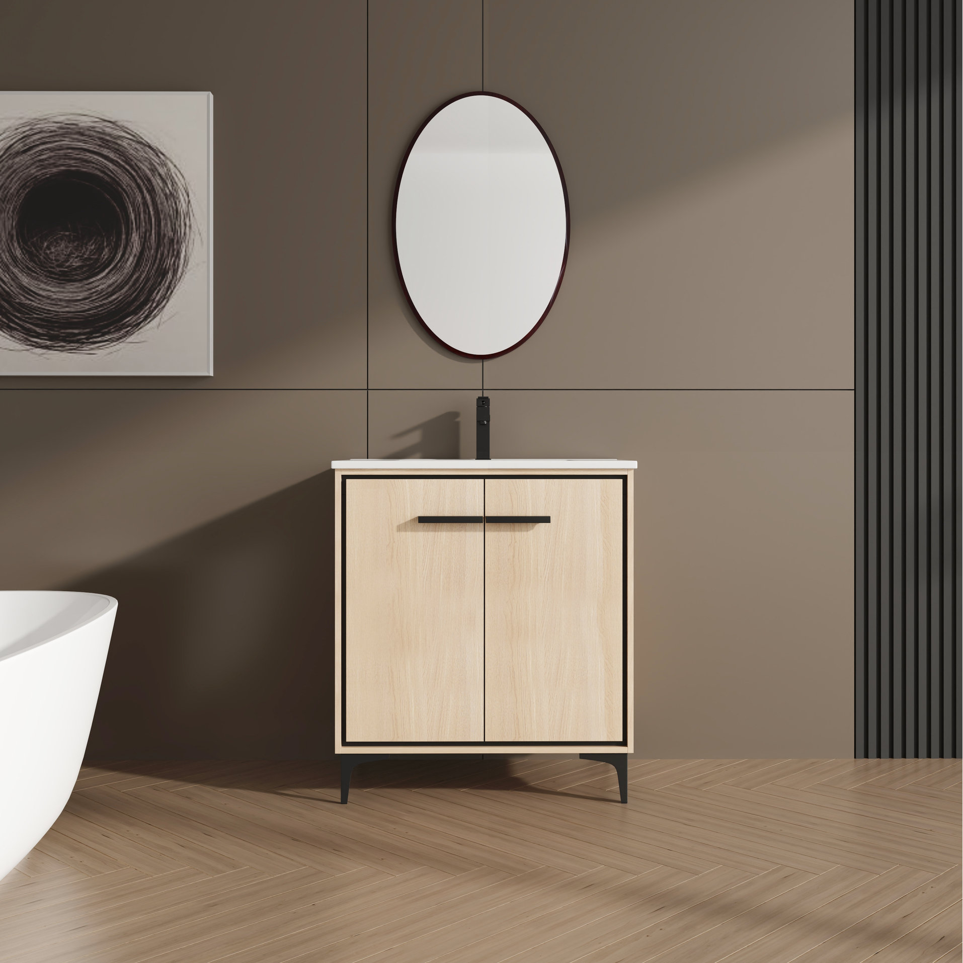 Hokku Designs 24 Inch Bathroom Cabinet, Basin Included, Engineered Wood ...