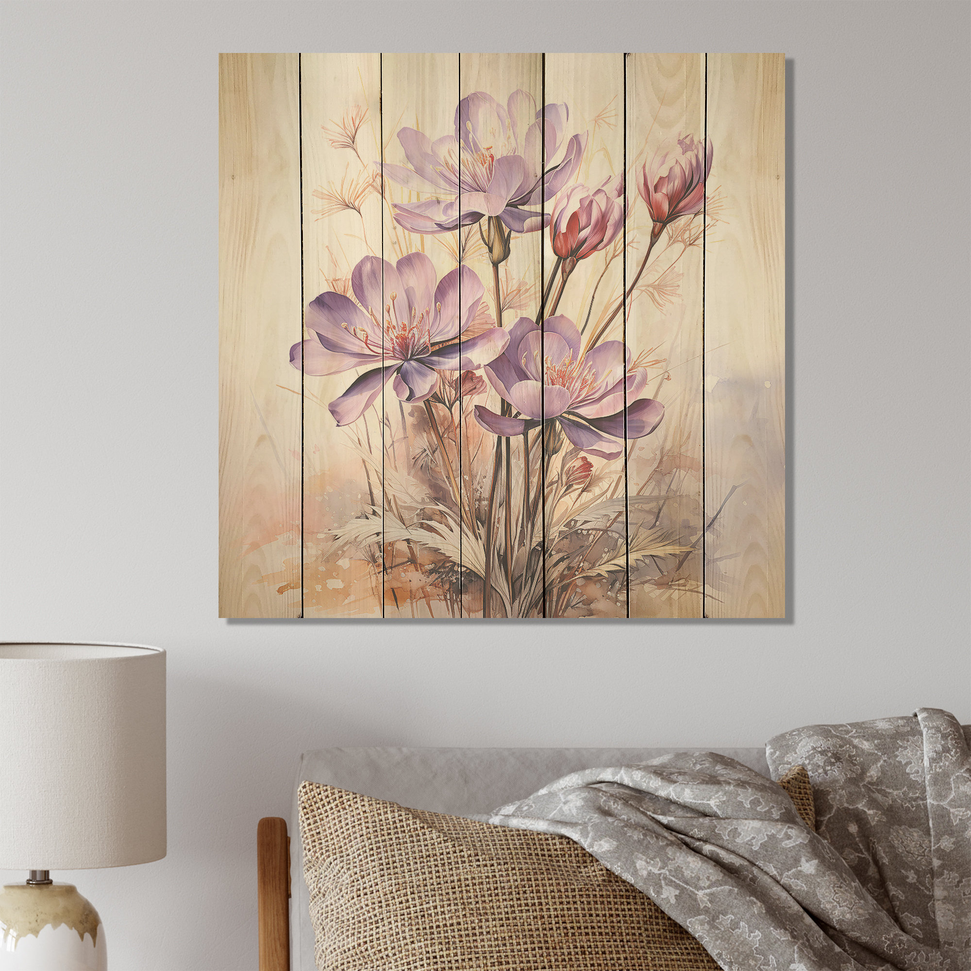 Design Art Purple Zen Crocus Blossoms II - Fruits On Wood Print | Wayfair