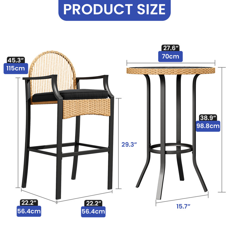 Hokku Designs 3-Piece Yellow Outdoor Wicker Bar Height Set With ...