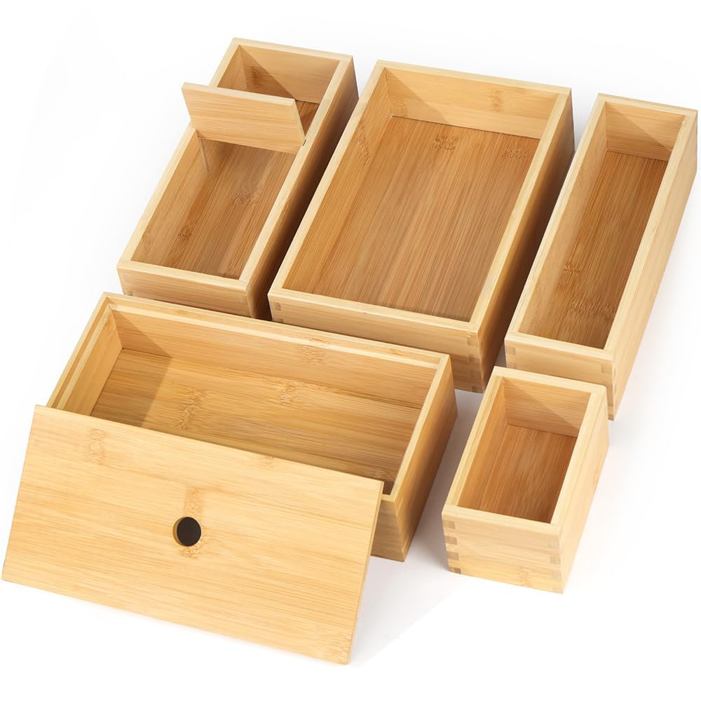 One Allium Way® Bamboo Drawer Organizer Set, 5 Pcs Multi-Use Storage ...