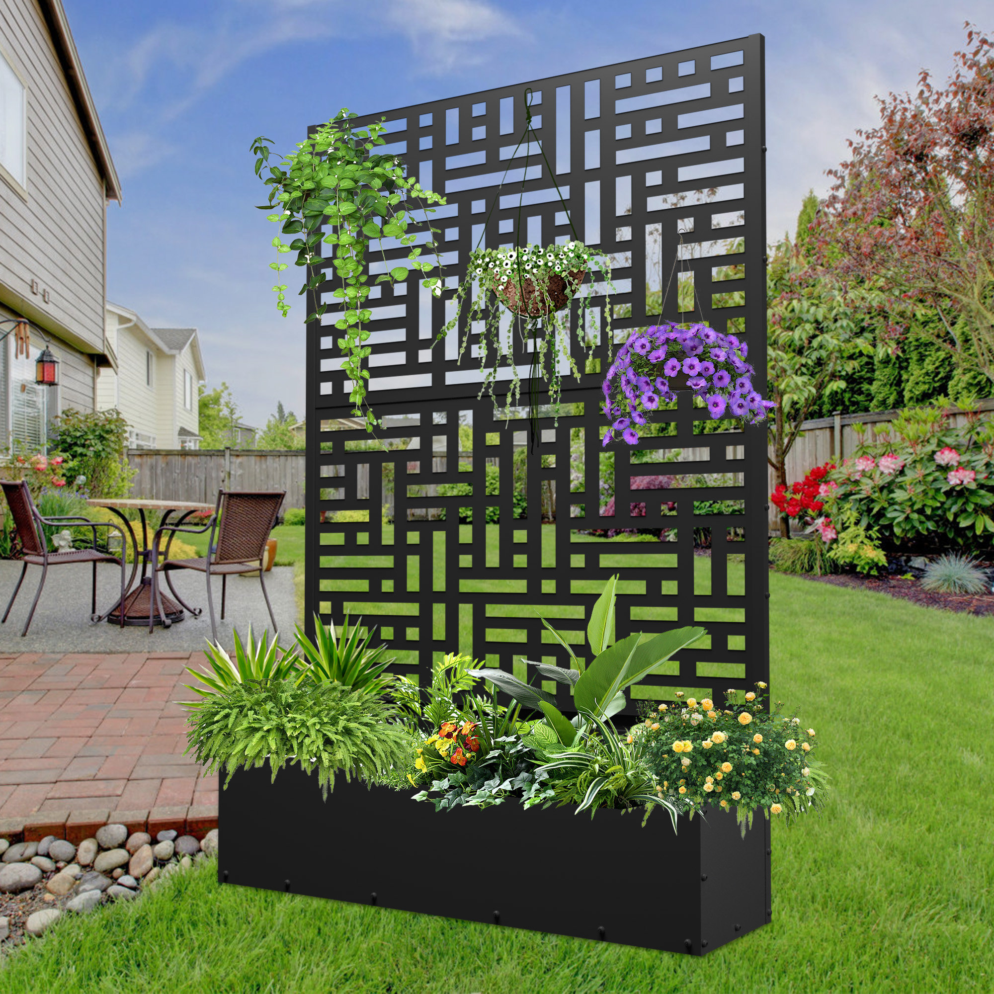 Red Barrel Studio Metal Planter With Trellis,Planter Box With Privacy ...