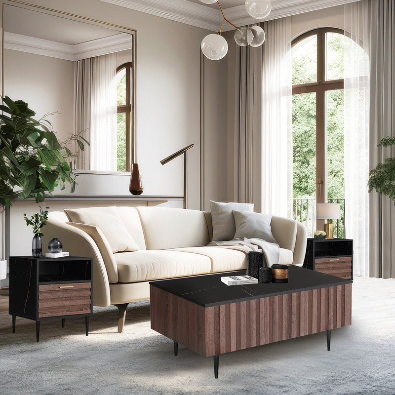 Wrought Studio™ 3 Piece Modern Living Room Table Set, Lift-Top Coffee ...