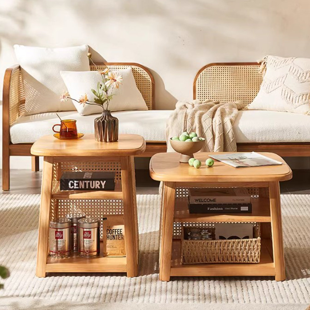 jessica High and low combination solid wood rattan tea tab | Wayfair