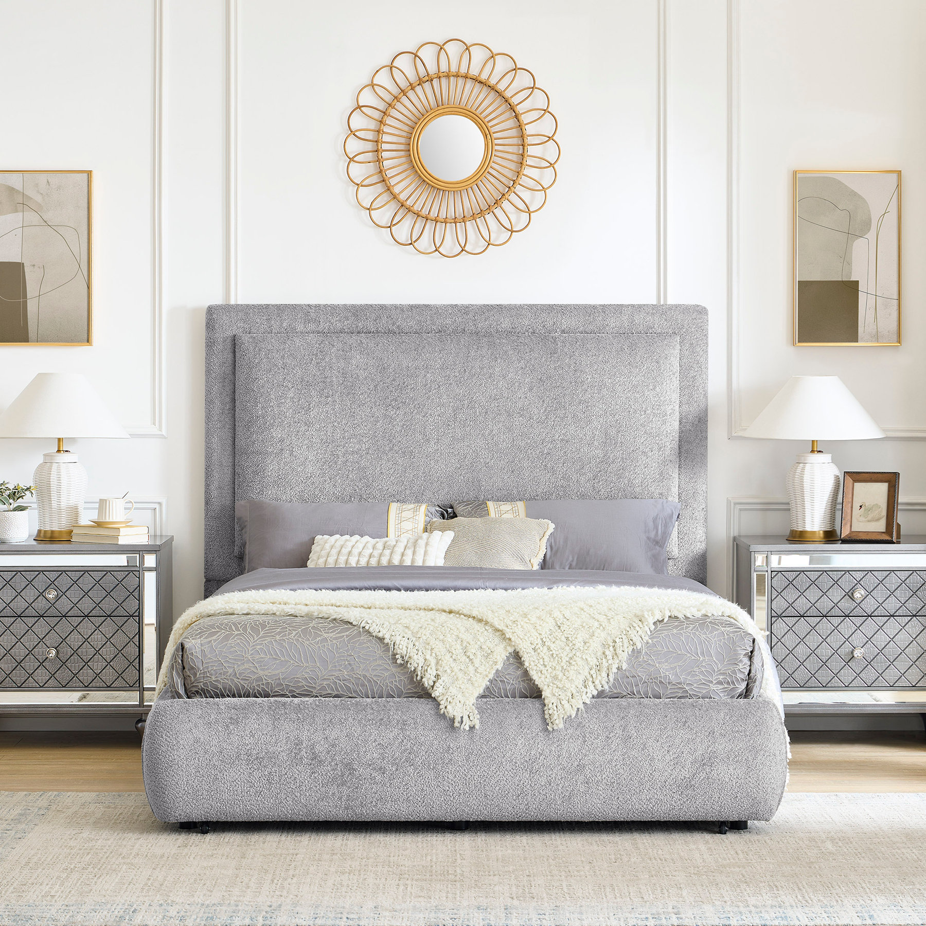 Hokku Designs 1pc Luxurious Bed Frame Upholstered in a Soft Chenille ...